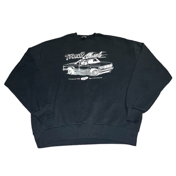Jerzees | Sweaters | Vtg 9s Ford Truck Muscle Black Sweater Cleveland ...